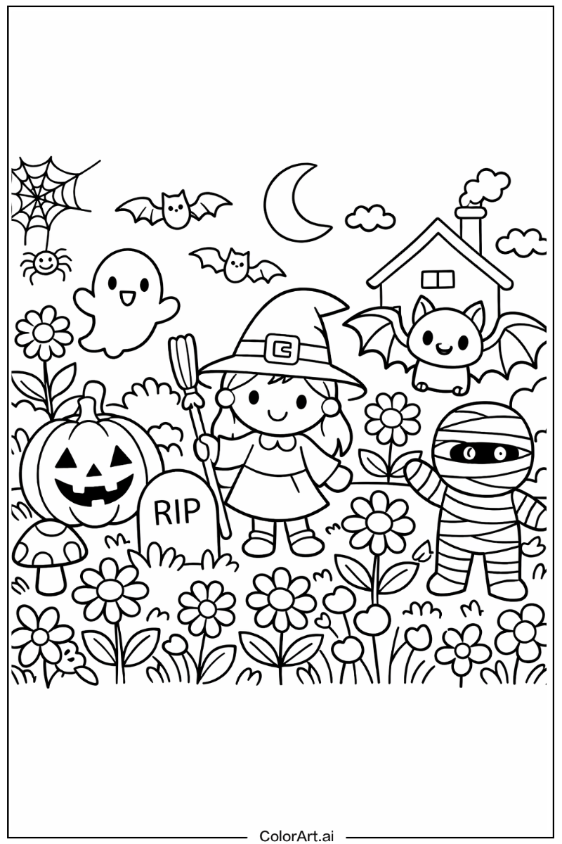 33 Free cute halloween Coloring Pages (Printable PDF & PNG)
