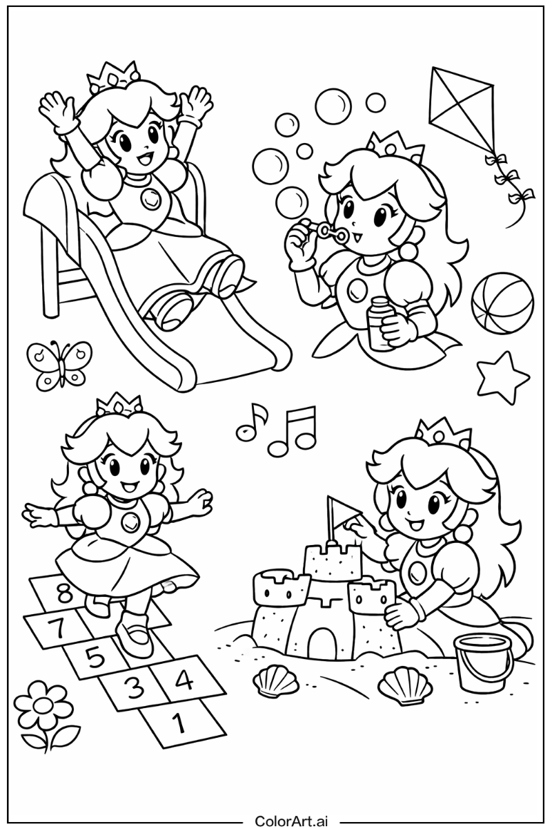 4 Free princess peach Coloring Pages (Printable PDF & PNG)