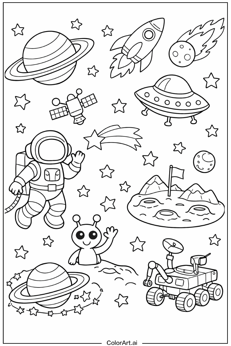 49 Páginas para Colorear del Espacio Gratis (PDF y PNG imprimibles)
